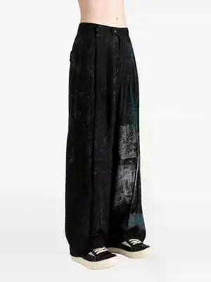 Y’s Graphic Print Pleated Wide Leg Trousers