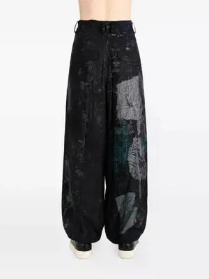 Y’s Graphic Print Pleated Wide Leg Trousers