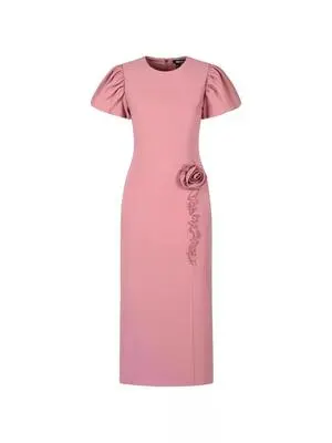 ROTATE BY BIRGER CHRISTENSEN Floral Appliqué Ruffled Midi Dress