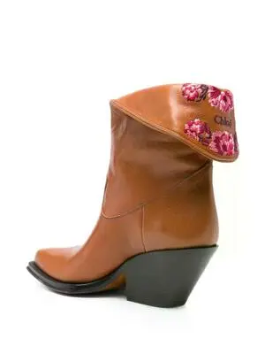Chloé Floral-embroidered Fold-over Ankle Boots