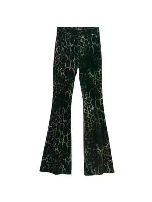 Just Cavalli Leopard-print Velvet-effect Flared Trousers - Green