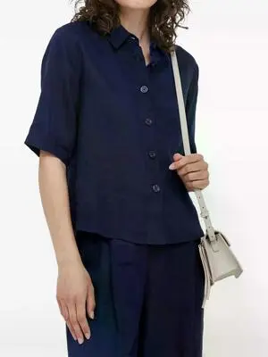 BENETTON Navy Buttoned Short Sleeve Shirt - Blue