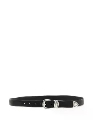 ZERBINI CLAUDIO Aged Engraved Leather Belt - Black