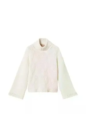 TWINSET Wool-blend Turtleneck Jumper With Criss-cross Pattern - Neutrals