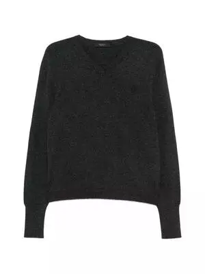 Gucci V-neck Logo Embroidered Sweater - Grey