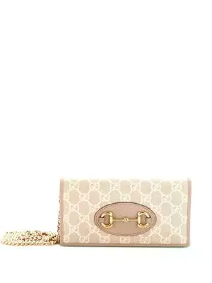 Gucci GUCCI Horsebit 1955 Chain Wallet GG Coated Canvas Crossbody Bag Neutrals