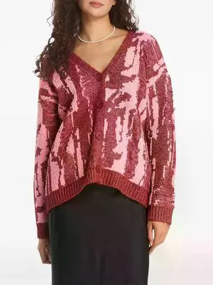 Desigual Distressed Jacquard-knit Cardigan - Red