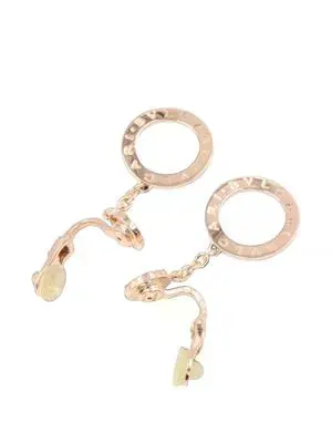 BVLGARI 18k Rose Gold Diamond Pavé Logo Circle Pendant Clip-on Earrings