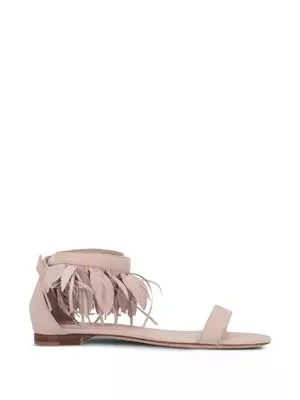TOD'S Feather-embellished Suede Ankle Strap Sandals - Pink