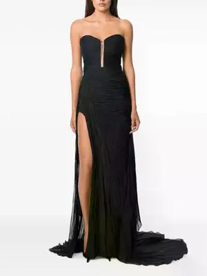 NORINA ST Ruched Strapless Gown With Side Slit
