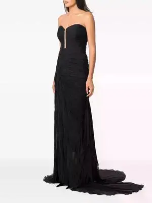 NORINA ST Ruched Strapless Gown With Side Slit