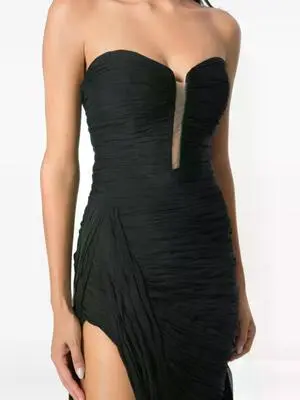 NORINA ST Ruched Strapless Gown With Side Slit