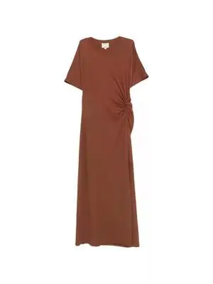 Maison123 Gathered Side Slit Hem Maxi Dress - Brown