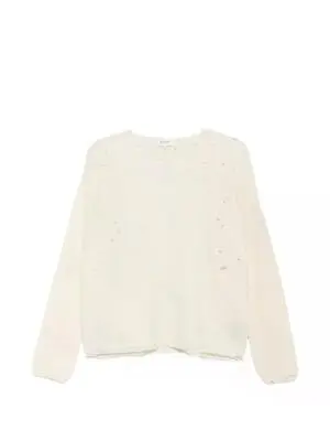 SECOND / LAYER Distressed Waffle-knit Sweater - Neutrals