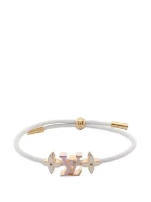 LOUIS VUITTON Tone And Leather Logo Plaque Bracelet - Gold