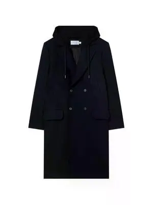 Off-White Wool Varsity Hooded Double-breasted Coat - Blue
