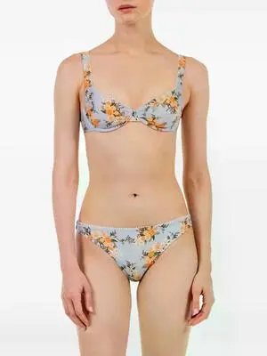 Agua Bendita Floral-print Bikini Bottom - Blue