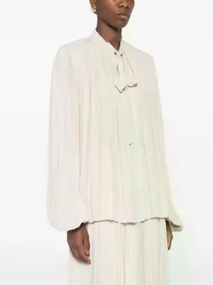 TOM FORD Pleated Pussy-bow Shirt - Neutrals