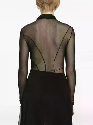 YEHUAFAN Fringed Semi-sheer V-neck Jumper