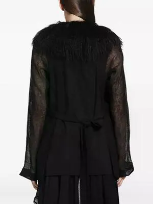 YEHUAFAN Shearling-trim Belted Sleeveless Jacket