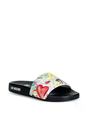 Moschino Heart-print Logo Slides - Neutrals