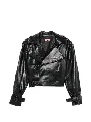 TWENTY FOURHAITCH Croc-effect Biker Jacket - Black