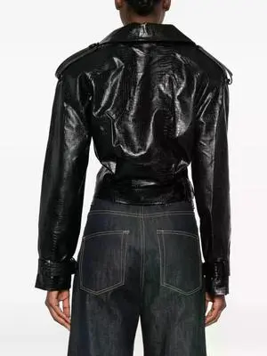 TWENTY FOURHAITCH Croc-effect Biker Jacket - Black