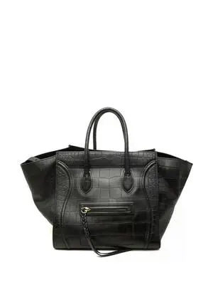 Celine 2012 Medium Croc Embossed Leather Luggage Phantom Tote Bag - Black