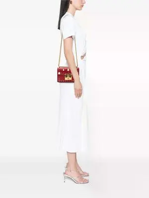 Gucci Small Pearl Studded Leather Padlock Crossbody Bag