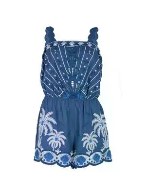 Farm Rio Embroidered Scalloped-strap Romper