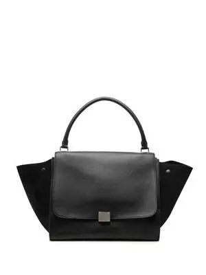 Celine 2014 Large Drummed Calfskin And Suede Trapeze Satchel - Black