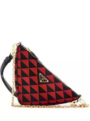 Prada Symbole Triangle Bag Leather And Jacquard Mini Shoulder Bag - Black