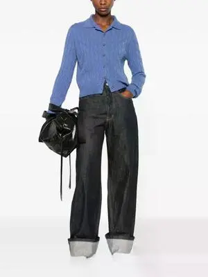 ALLUDE Cable-knit Polo-collar Cardigan - Blue