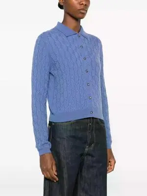 ALLUDE Cable-knit Polo-collar Cardigan