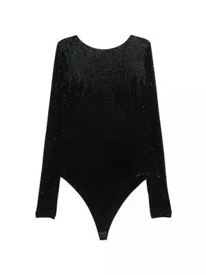 TWENTY FOURHAITCH Rhinestone Mesh Bodysuit - Black