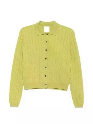 ALLUDE Cable-knit Polo Cardigan - Green