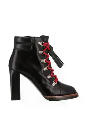 TOD'S Lace-up Tassel Leather Ankle Boots - Black