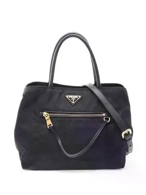 Prada 2000s Logo-plaque Tote Bag - Black