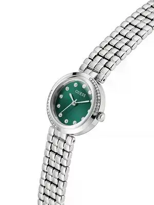 Guess Silver-tone Embellished Crystal Watch With Sunray Dial - Green