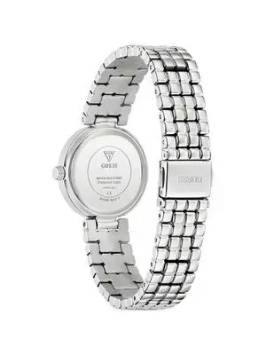 Guess Silver-tone Embellished Crystal Watch With Sunray Dial - Green