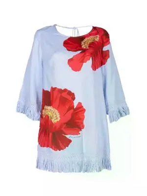 Farm Rio Fringe-trim Open-back Dress - Blue