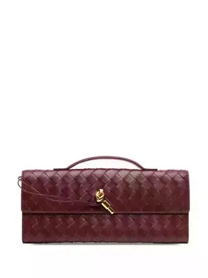 Bottega Veneta 2012-2026 Lambskin Intrecciato Andiamo Clutch Bag - Red