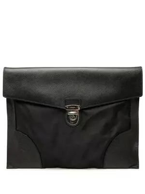 Prada 2000-2026 Saffiano Trimmed Tessuto Clutch Bag - Black