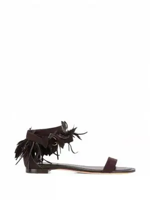 TOD'S Feather-embellished Sandals - Brown