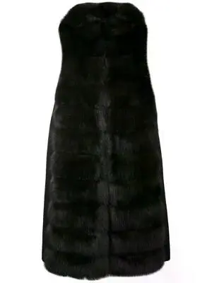 MANZONI 24 Hooded Sleeveless Fur Jacket - Brown