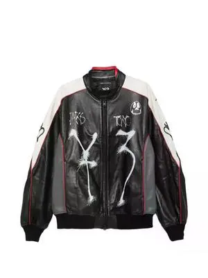 Y3 Graffiti Print Leather Jacket