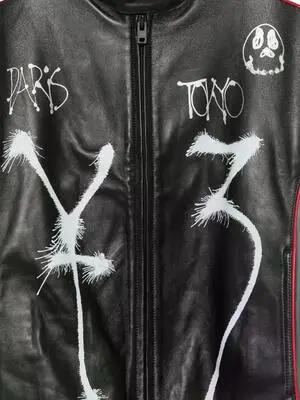 Y3 Graffiti Print Leather Jacket