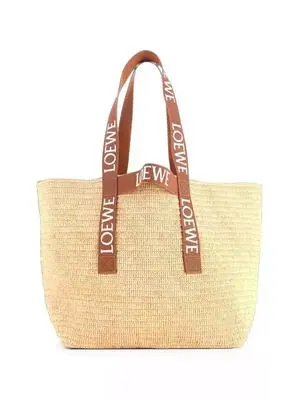 Loewe Fold Logo Strap Raffia Medium Tote Bag - Neutrals