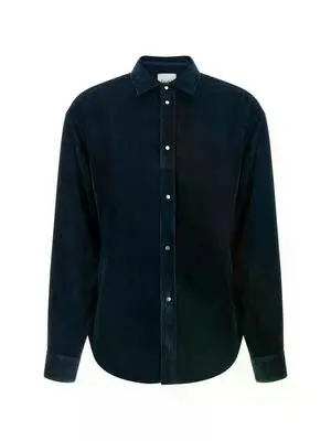 NUDE Velvet-texture Snap-button Shirt - Blue