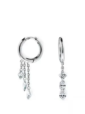 SOLO FOR DIAMONDS Diamond-embellished Drop Hoop Earrings - Silver